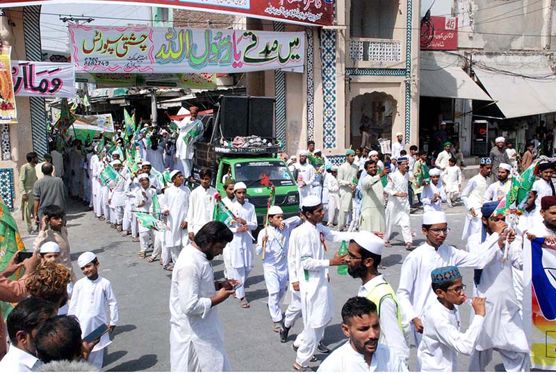 A rally passing through Farid Gate area on the occasion of 12th Rabi-ul ...