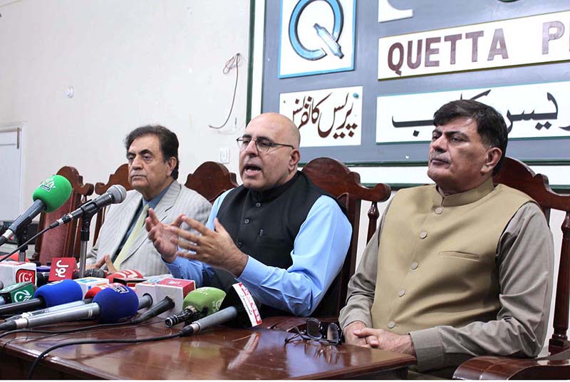 Caretaker Balochistan Minister Jan Achakzai addressing a press ...