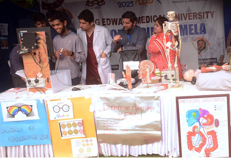 Students visit different stalls displayed during the Science Exhibition ...