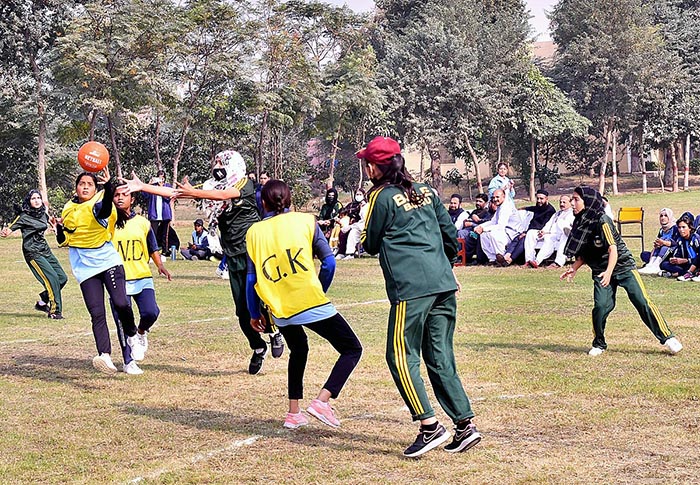 A view of netball match played between Bannu Board and Faisalabad Board ...