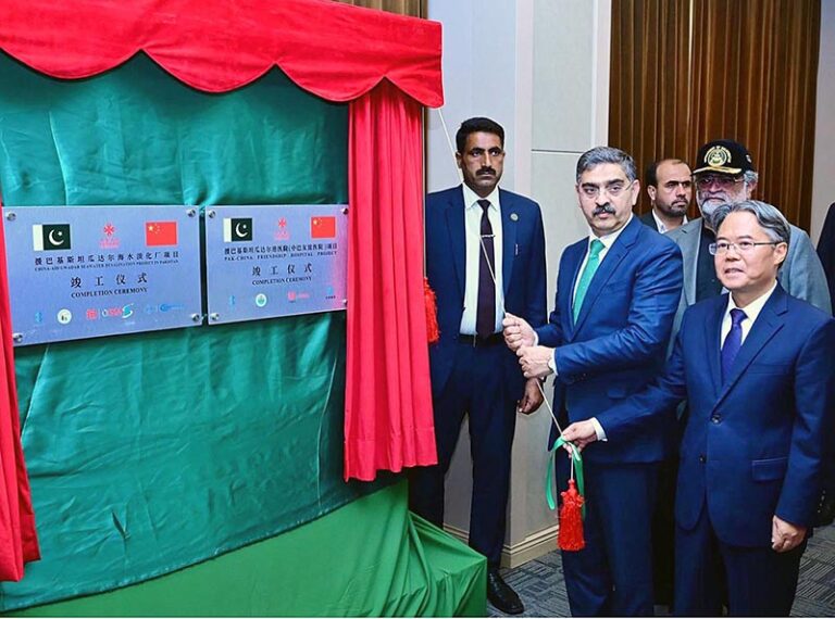 Caretaker Prime Minister Anwaar-ul-Haq Kakar unveils the plaques to ...