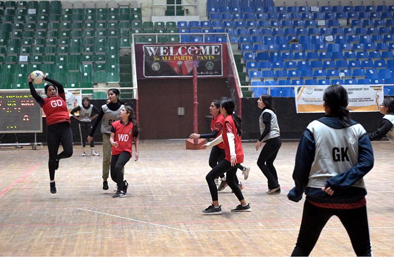 Players of KGS and PAF netball teams in action during National Inter ...