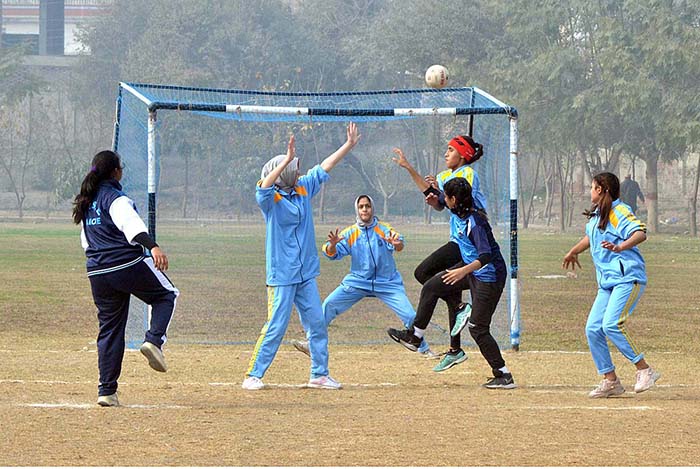 Players in action in handball match played between Mardan Board and ...