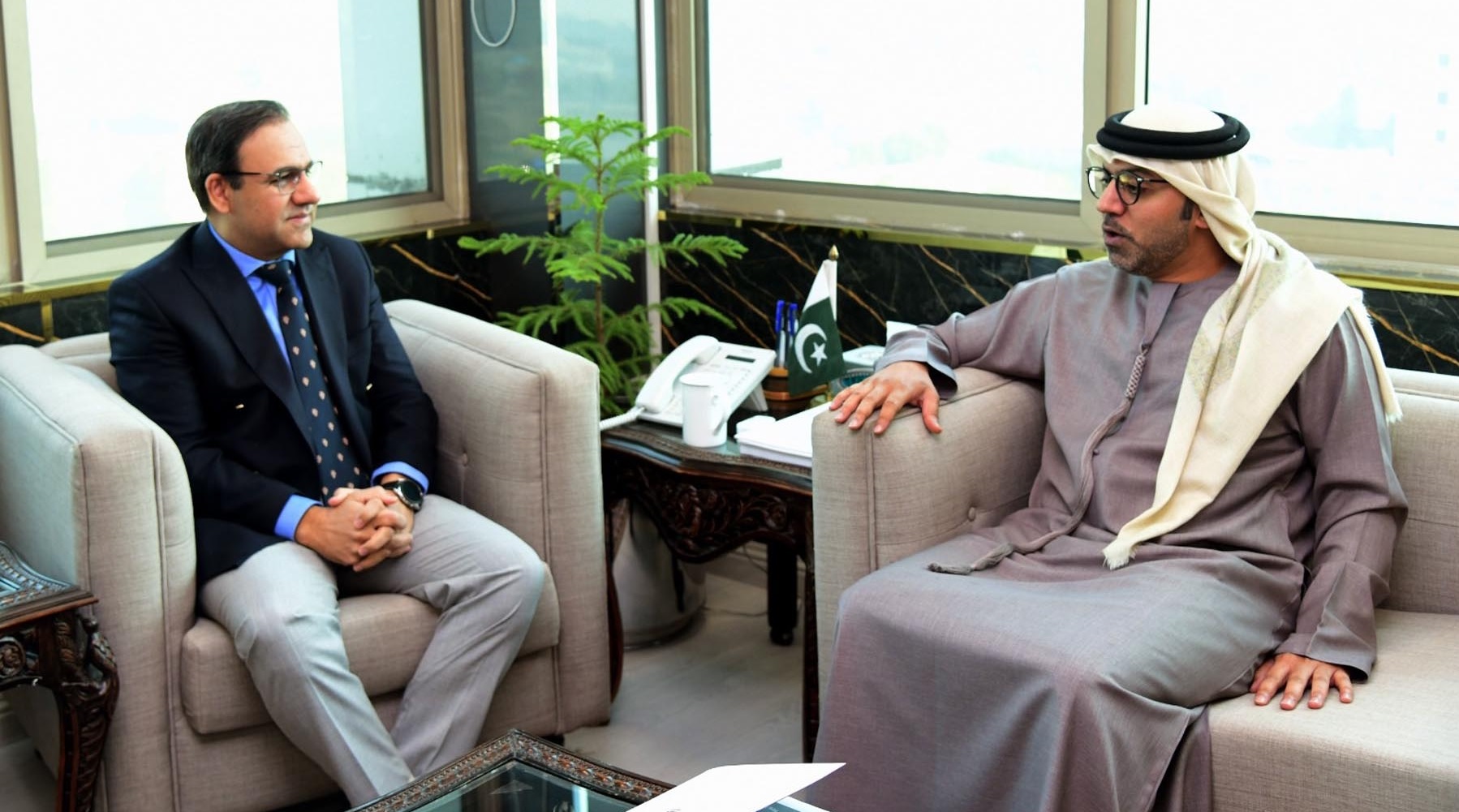 Dr. Saif holds meetings with UAE Ambassador, UK High Commissioner