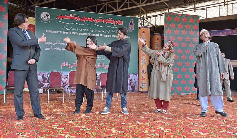 Kashmiri artists performing on the stage during culture programe on the ...