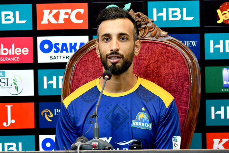 Captain of Karachi Kings Shan Masood addressing a pre-match press ...