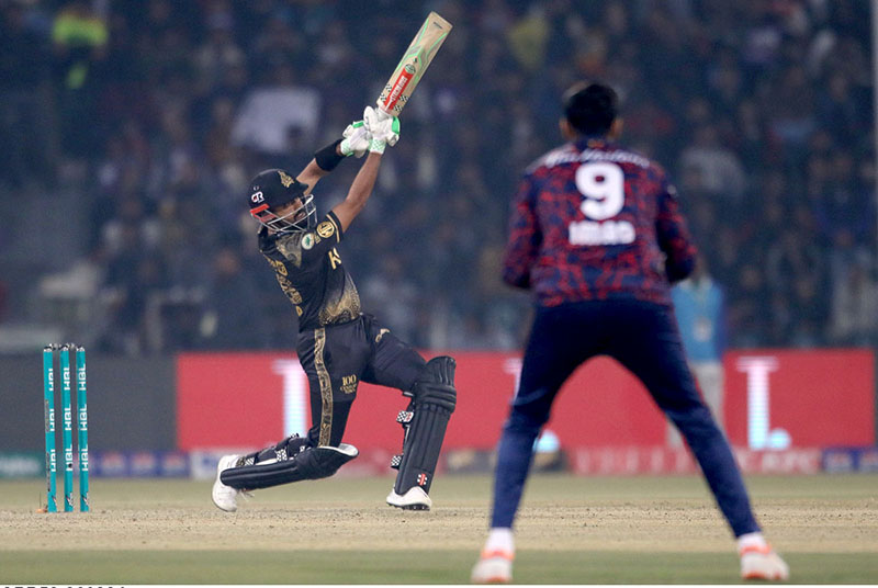 Peshawar Zalmi player Sam Ayub bowled by Agha Salman during the ...