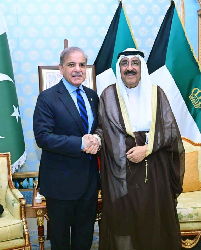 Prime Minister Muhammad Shehbaz Sharif meets the Amir of Kuwait His Highness Sheikh Meshal Al ...