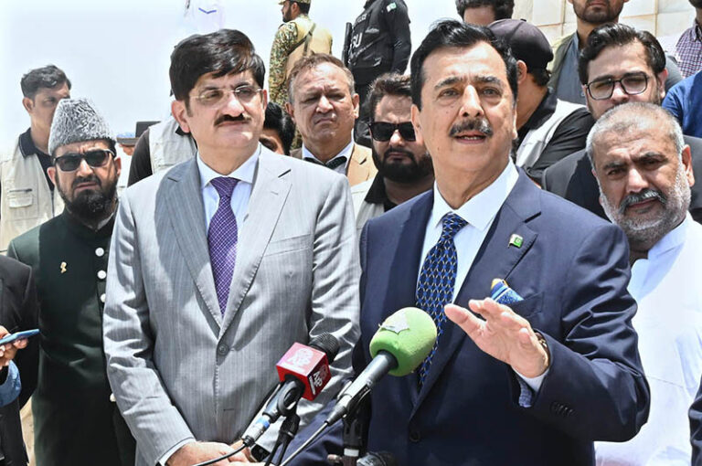 Acting President Syed Yousuf Raza Gillani talking to media persons ...