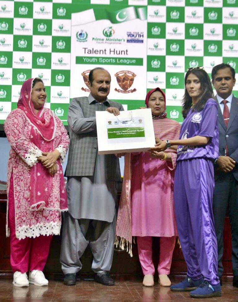 Chairman Prime Minister's Youth Programme Rana Mashood Ahmed Khan addressing the Talent Hunt ...