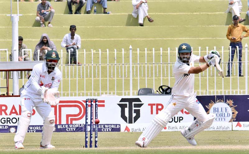 Pakistani batsman Mohammad Rizwan plays shot during the final day of ...