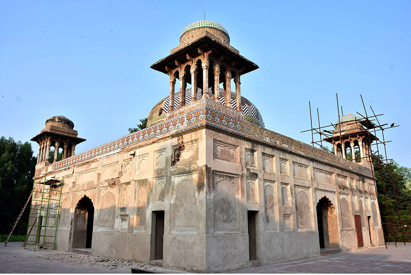 An outside view of the Tomb of Dai Anga also known as the Gulabi Bag is ...