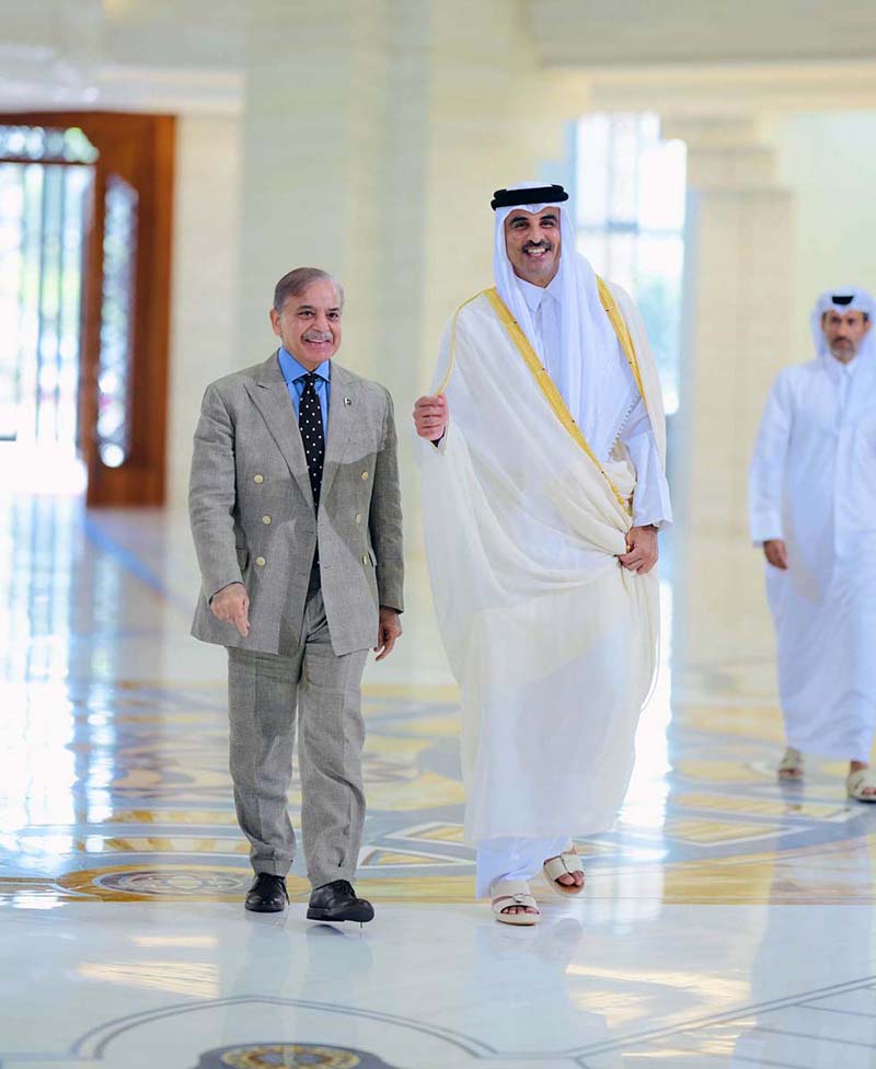 Prime Minister Muhammad Shehbaz Sharif meets with Amir of Qatar His Highness Sheikh Tamim bin ...